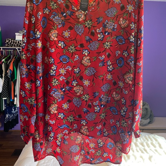 Chelsea & Theodore | Tops | Floral Red Womens Blouse | Poshmark